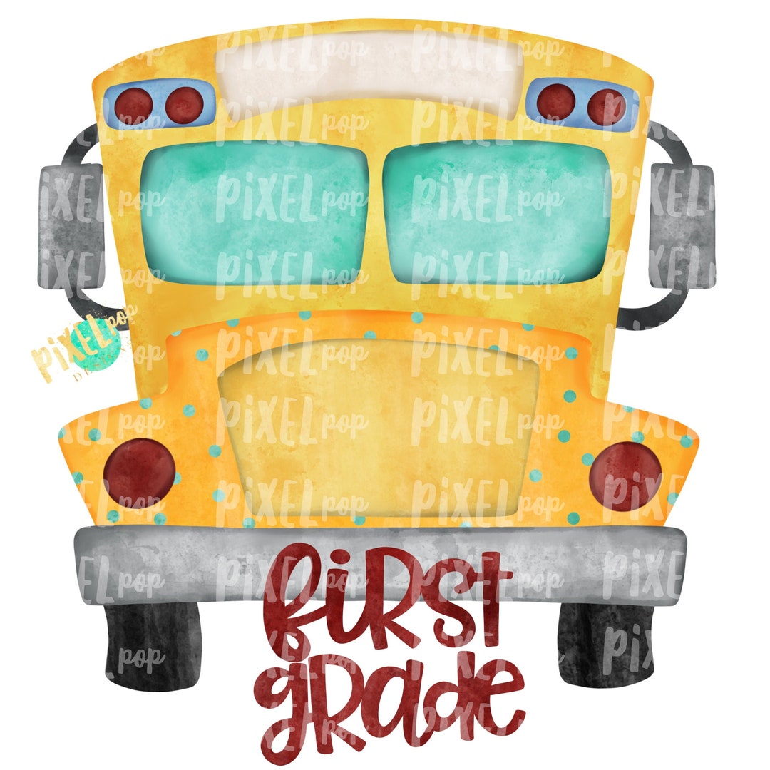 First Grade Red School Bus Watercolor Sublimation PNG Design | Hand ...