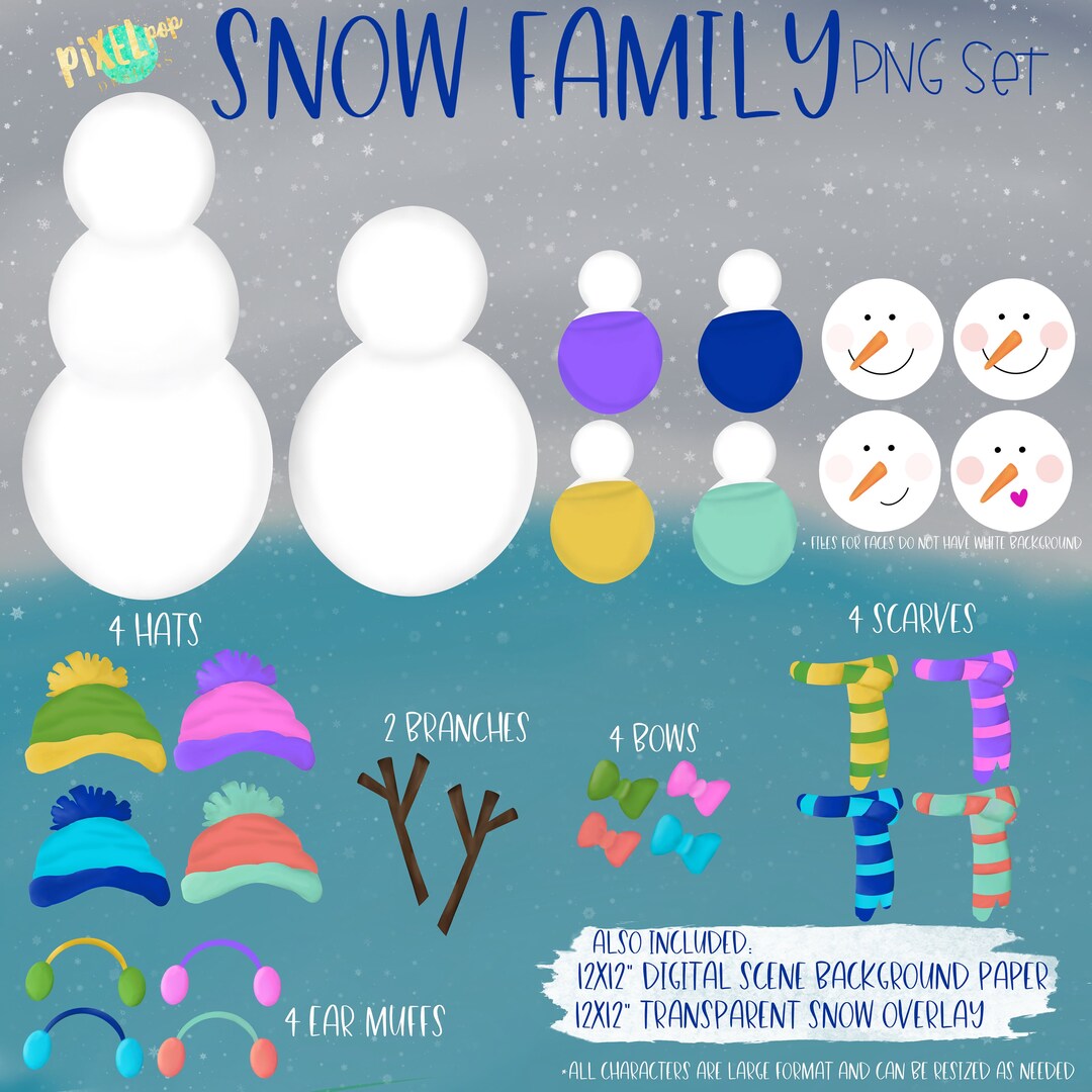 Snowman Family PNG Set With Accessories | Snowman Ornament Images ...