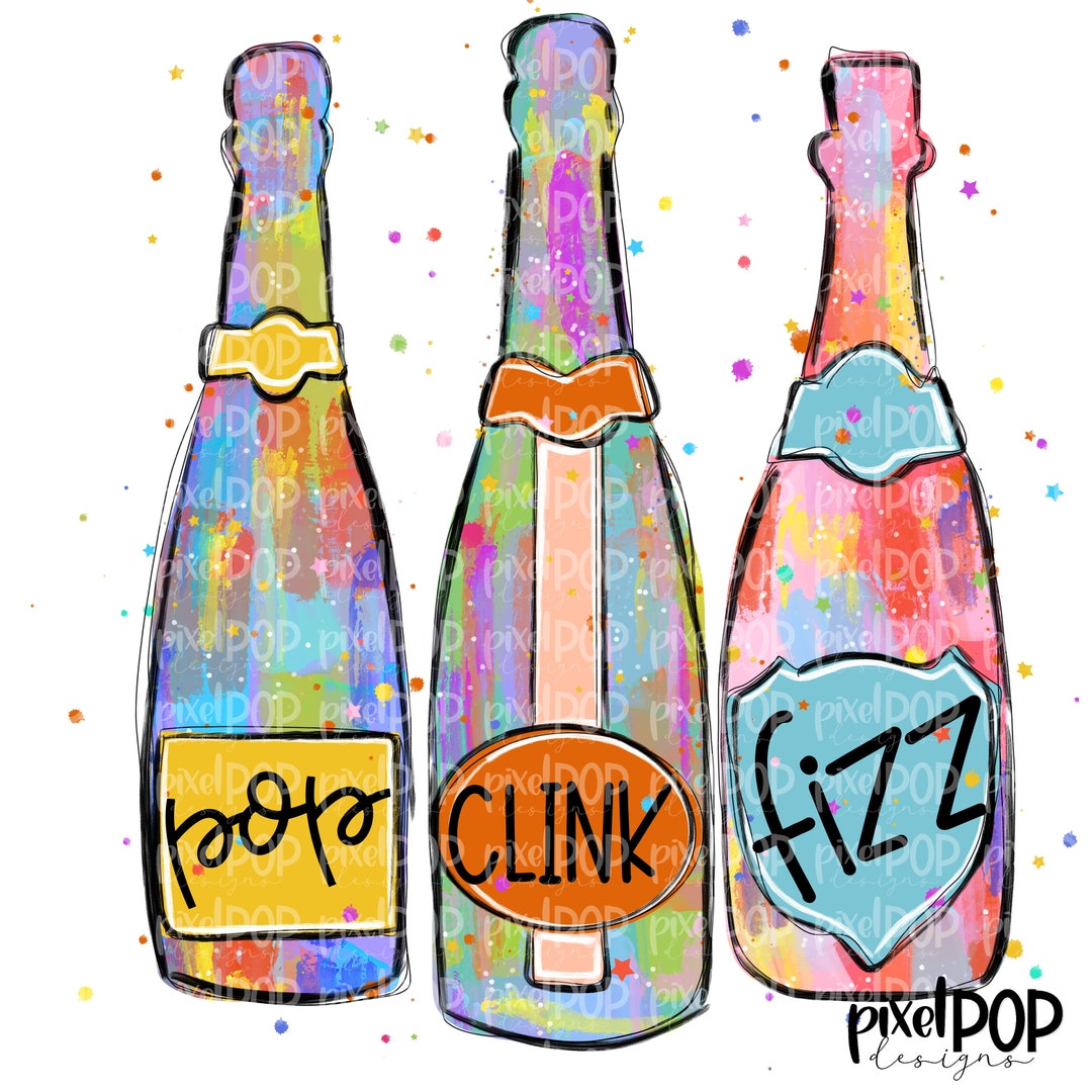 Pop Clink Fizz Champagne Bubbly PNG Design | New Years | Celebration ...