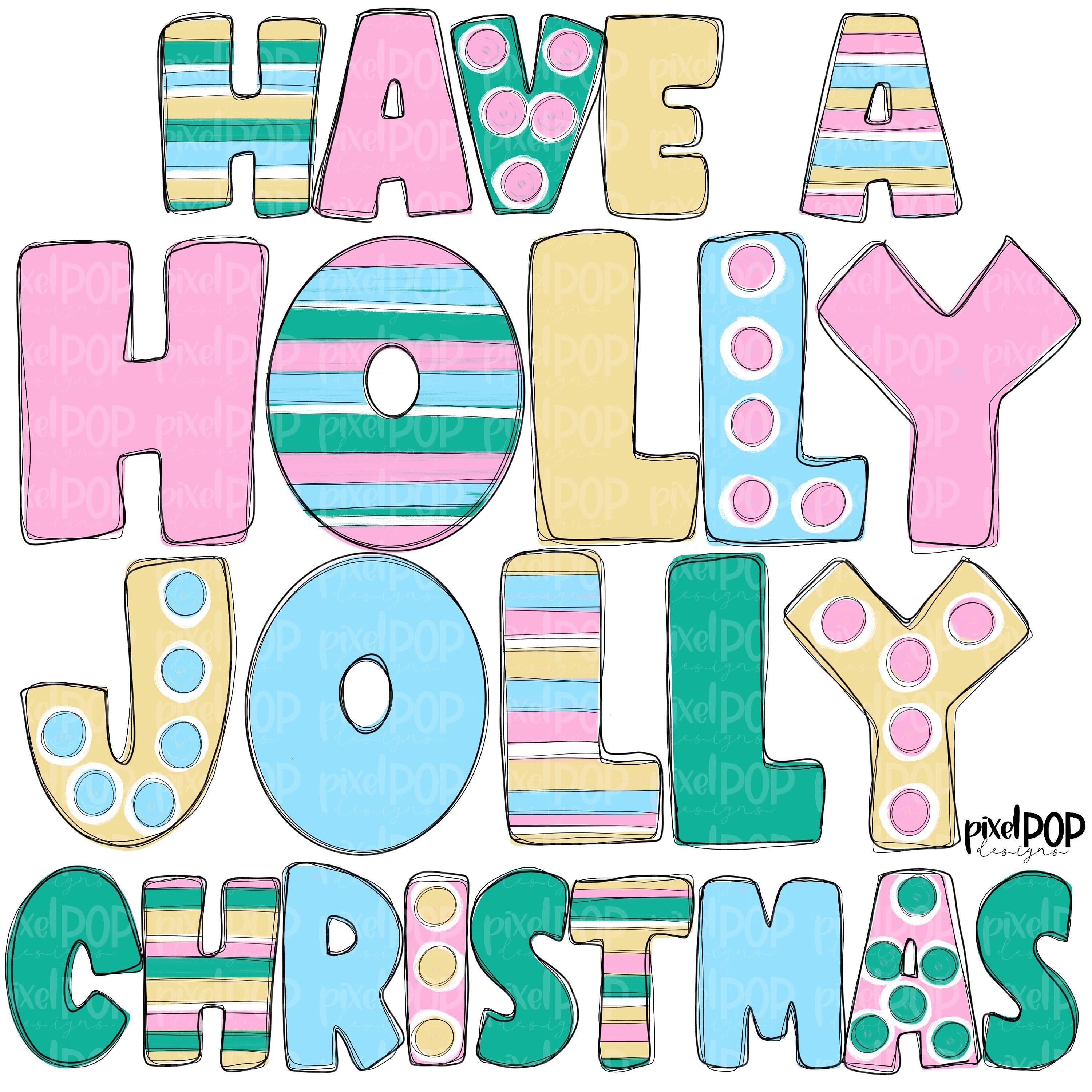 Have A Holly Jolly Christmas Pink PNG Christmas Art Hand - Etsy