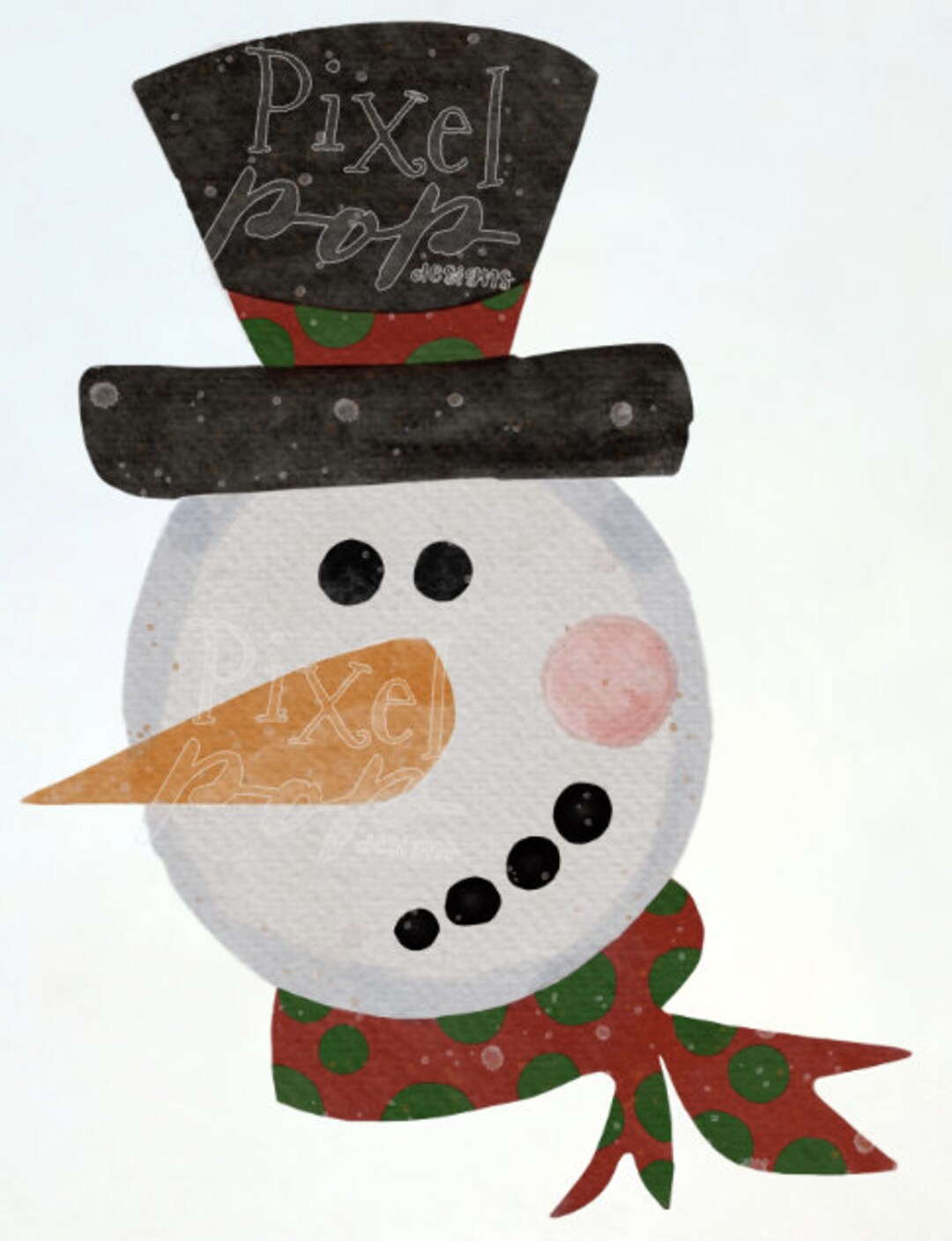 Snowman Face Digital Painted Watercolor Sublimation PNG | Hand Drawn ...