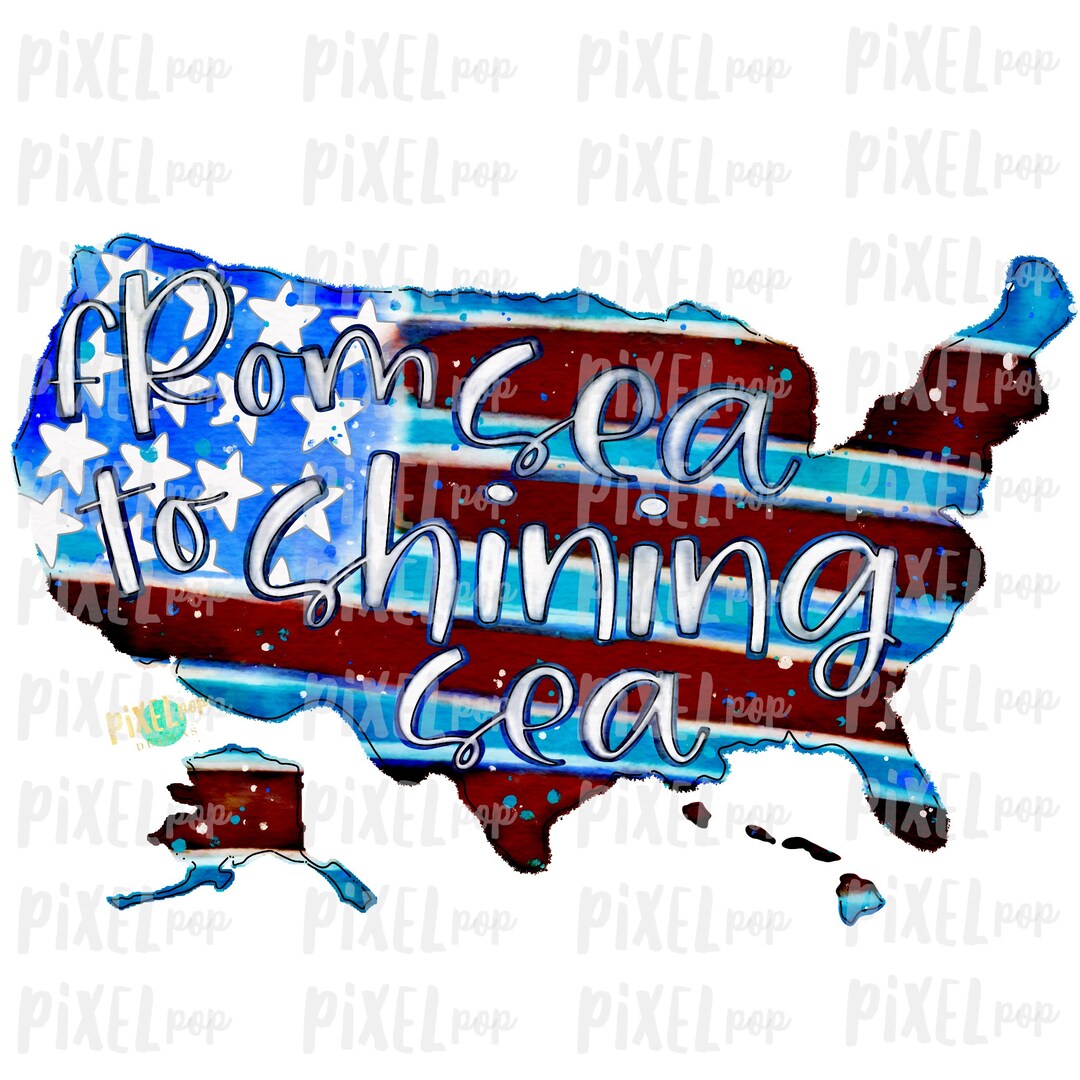 Sea to Shining Sea USA Flag Map Watercolor PNG | Sublimation Design ...