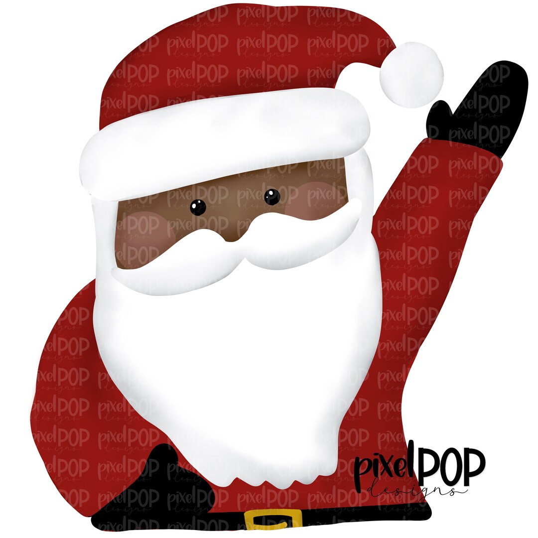 Santa Claus Dark Skin Waving PNG | Christmas Sublimation | Santa ...
