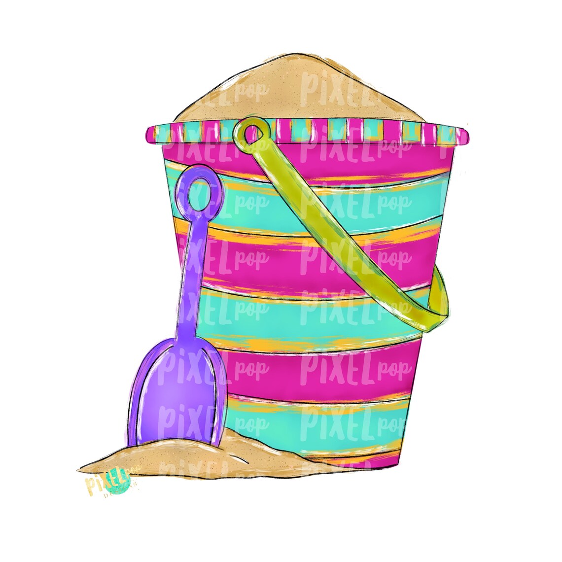 Sand Pail Pink Beach Art PNG Design Beach Design Hand - Etsy