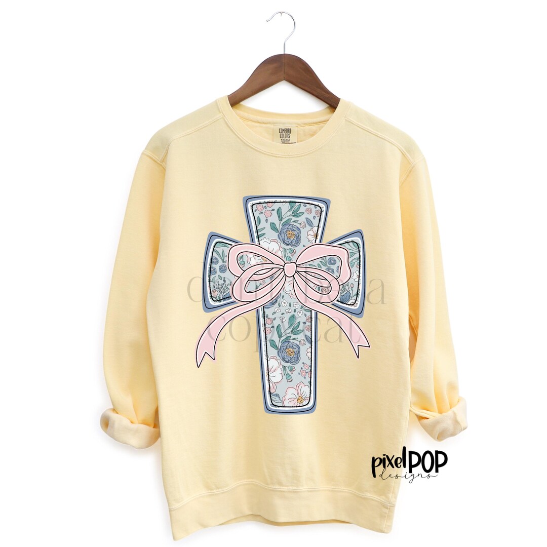 Muted Floral Cross With Loopy Bow PNG God Jesus Religious Christian ...