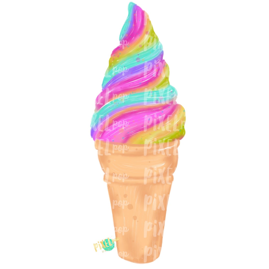 Rainbow Ice Cream Cone PNG | Ice Cream | Sublimation Design | Hand ...
