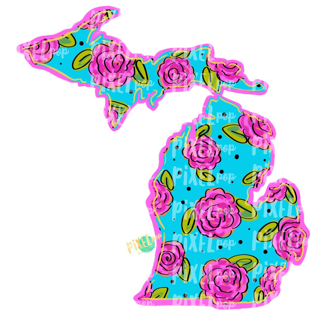 State of Michigan Shape Blue Floral PNG | Michigan State | Home State ...