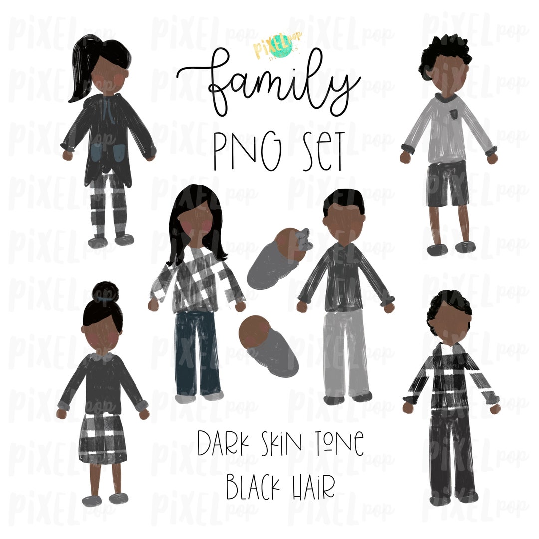 Dark Skin Black Hair Stick People Figure Family Members PNG Sublimation ...