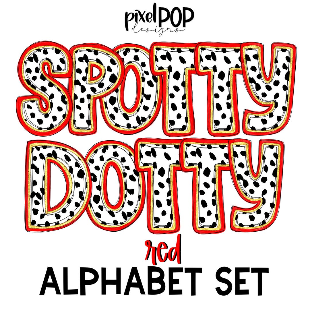 Spotty Dotty in RED Gold Foil PNG Digital Alphabet Letter Set ...