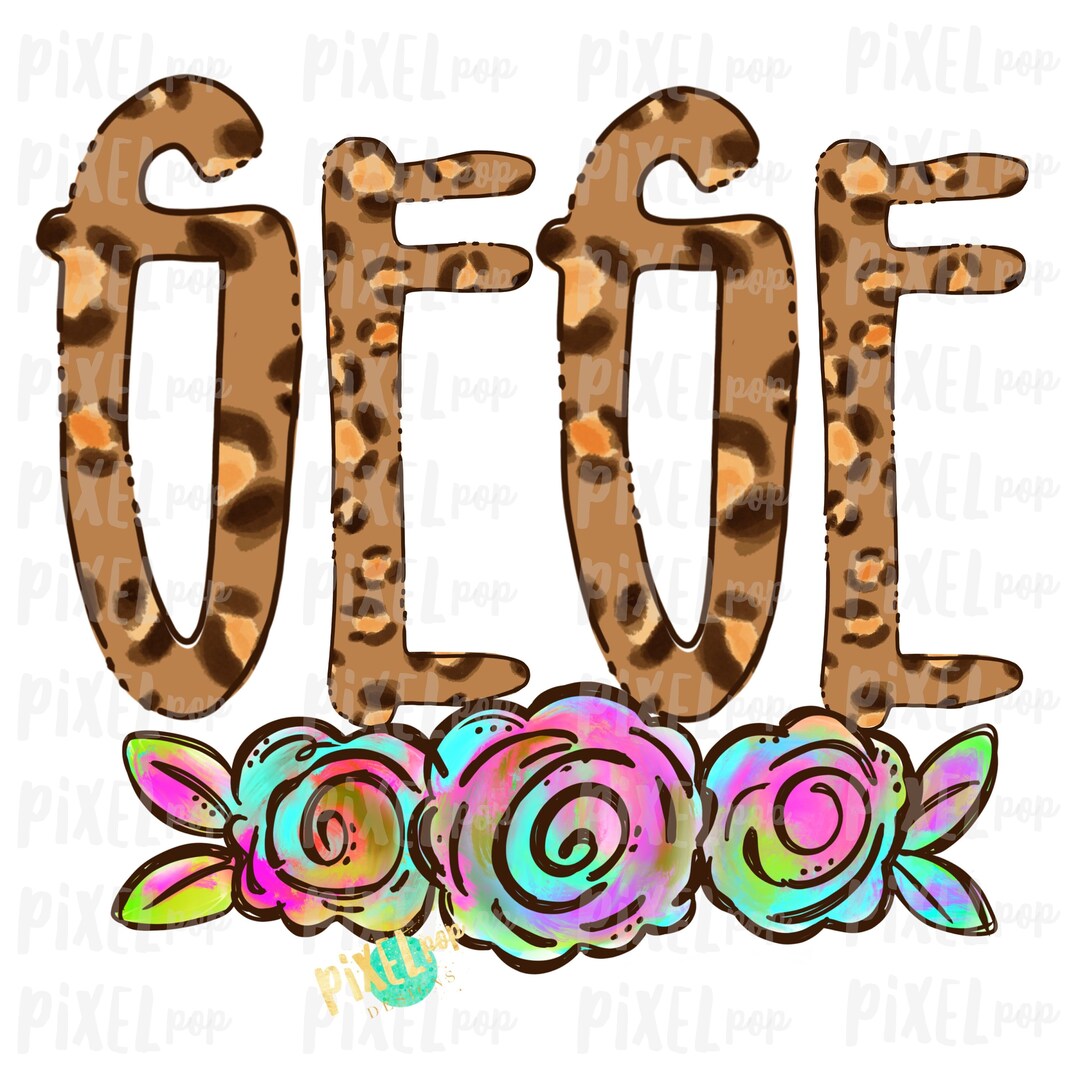 Gege Leopard Flowers Mother's Day Sublimation Design PNG | Hand Drawn ...