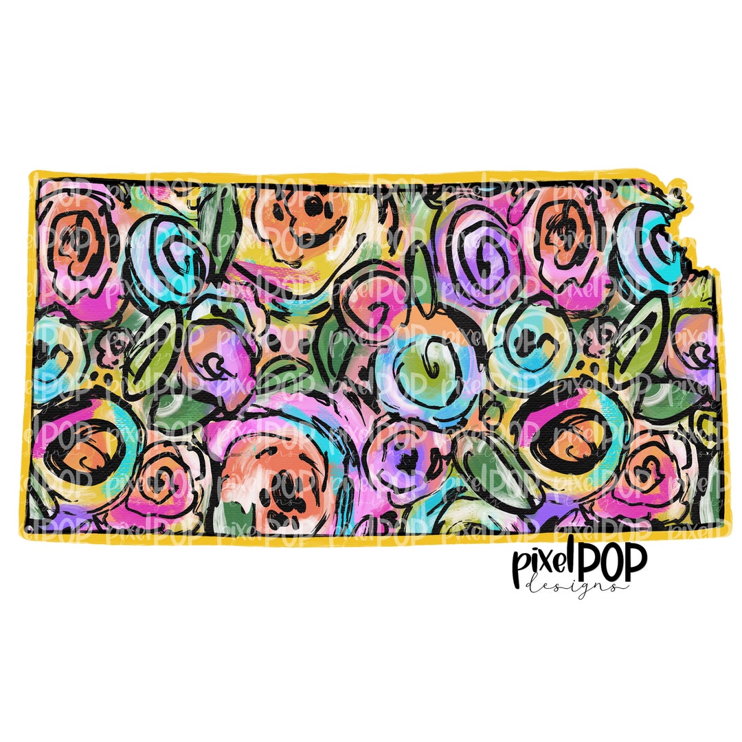 State of Kansas Shape on Floral Acrylic Canvas Digital PNG | Kansas KS ...