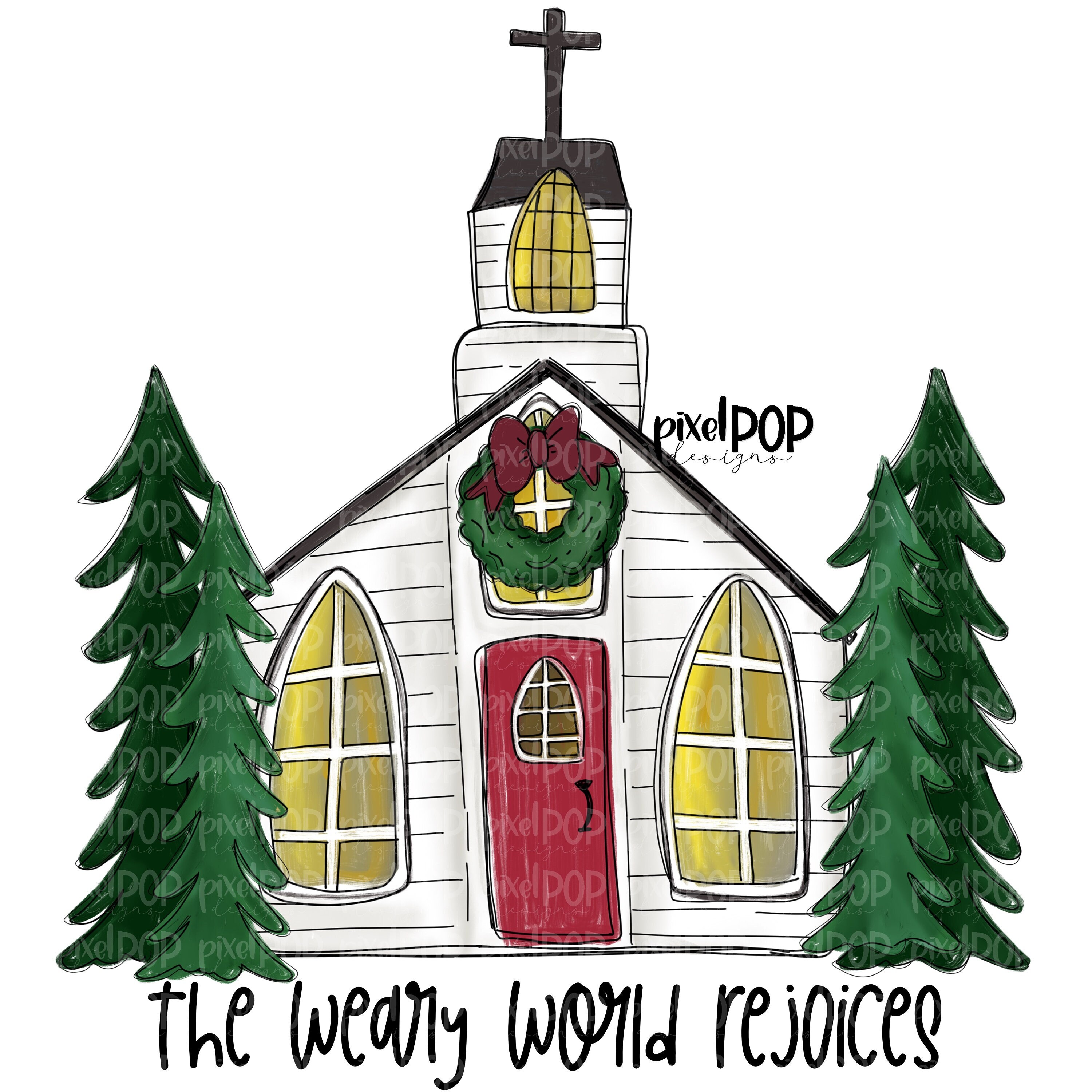 The Weary World Rejoices Church PNG Christmas Design | Etsy