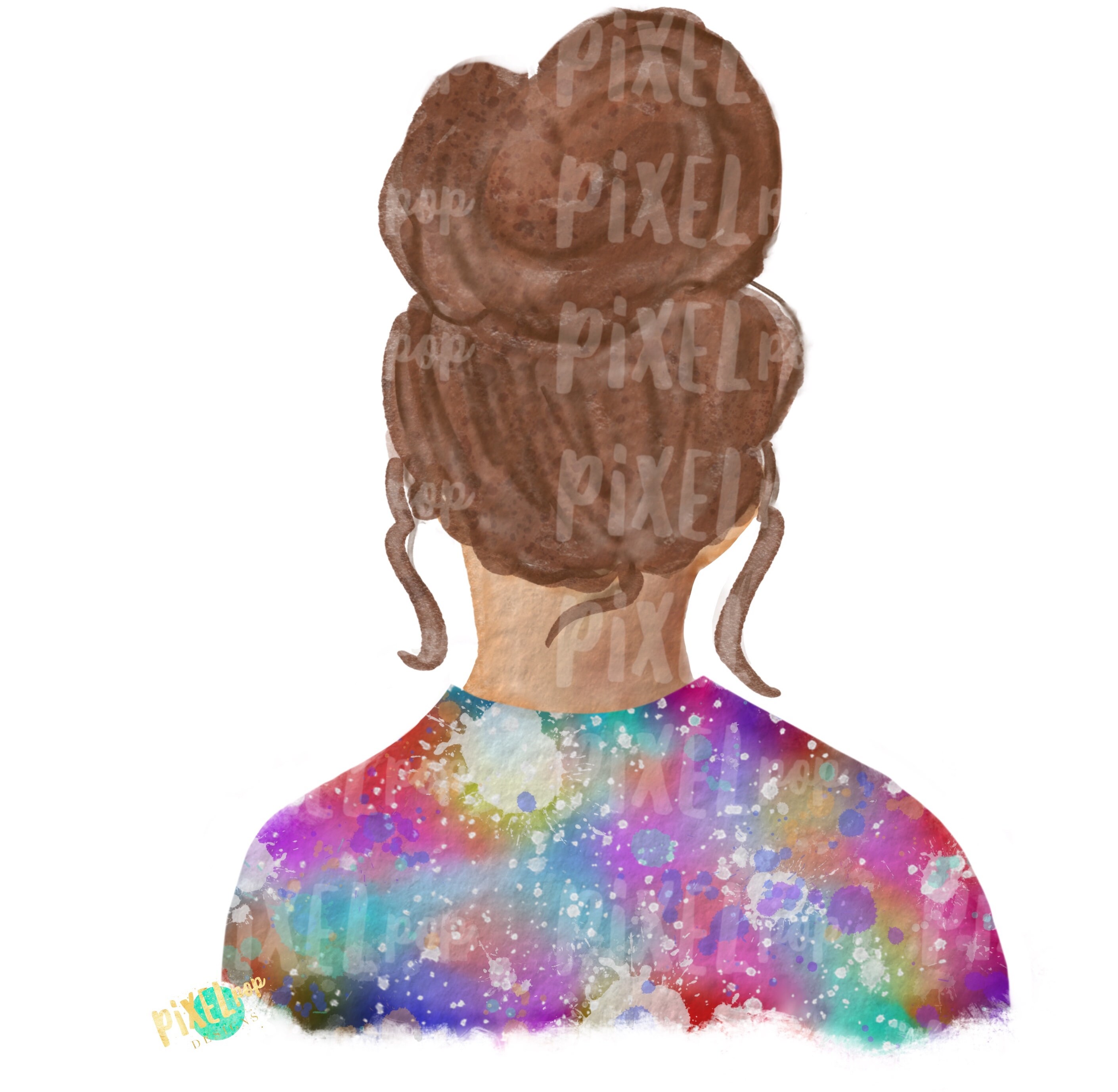 Messy Bun Girl Light Brown Watercolor Tie Dye PNG | Etsy