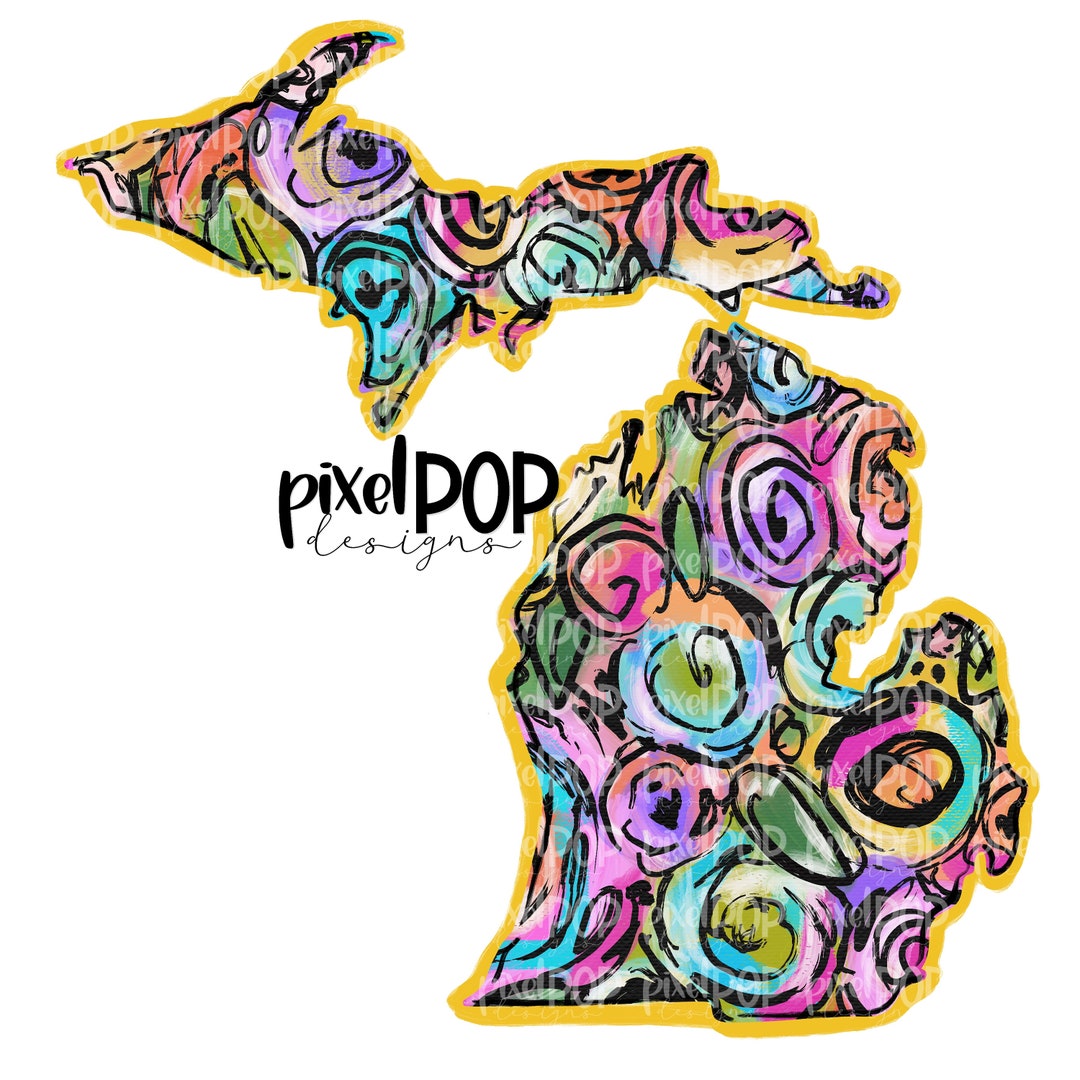 State of Michigan Shape on Floral Acrylic Canvas Digital PNG | Michigan ...