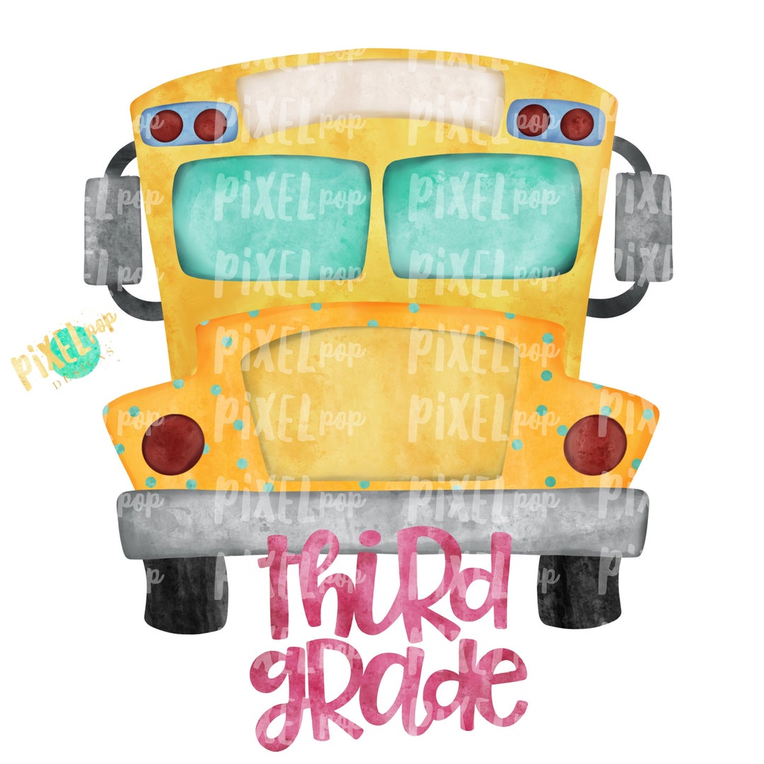 Third Grade Pink School Bus Watercolor Sublimation PNG Design | Hand ...