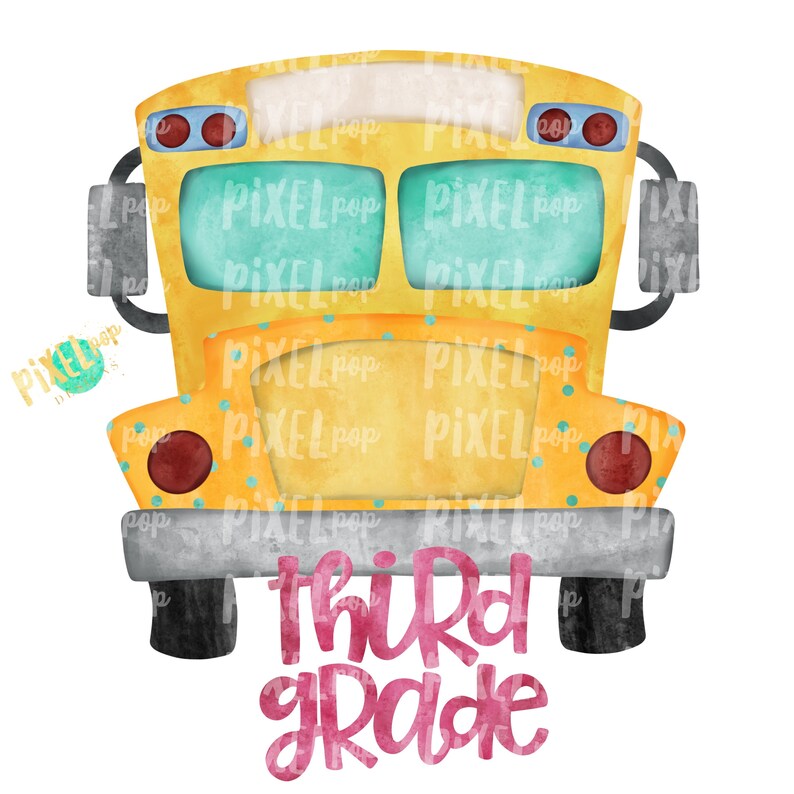 Third Grade Pink School Bus Watercolor Sublimation PNG Design - Etsy