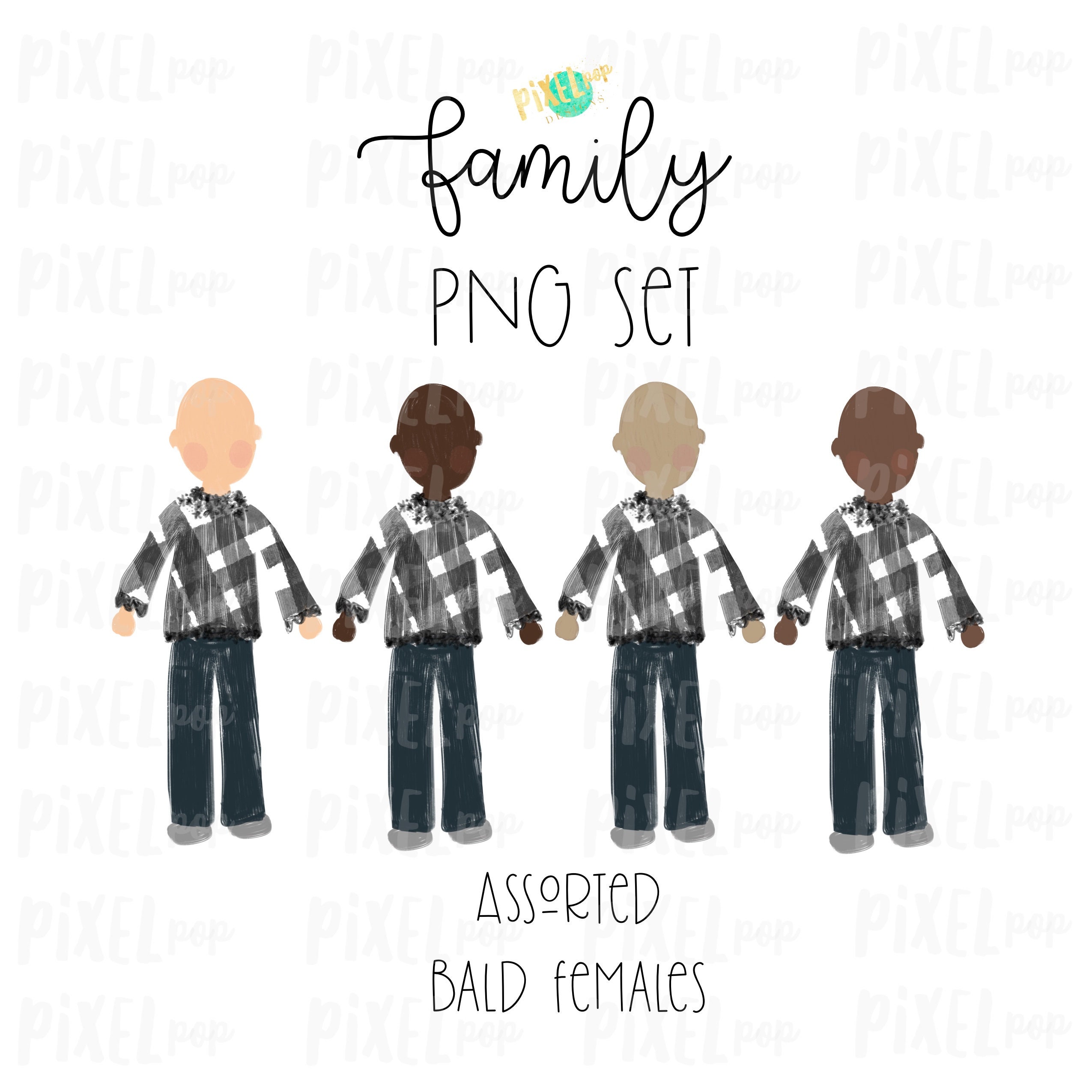 Assorted Bald Females Stick People Figure Family Members Set | Etsy