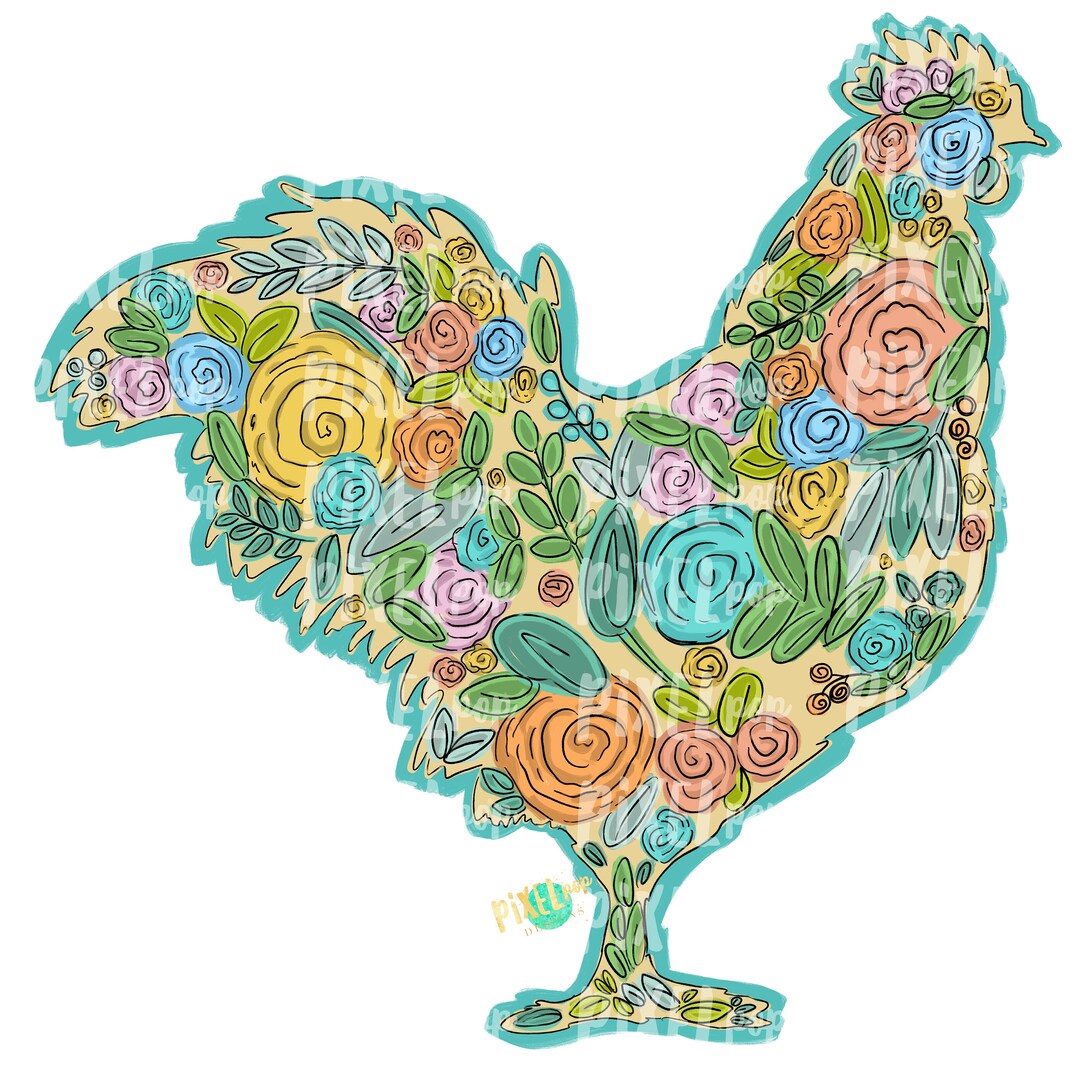 Floral Chicken Silhouette PNG | Chicken Art | Hand Painted Sublimation ...