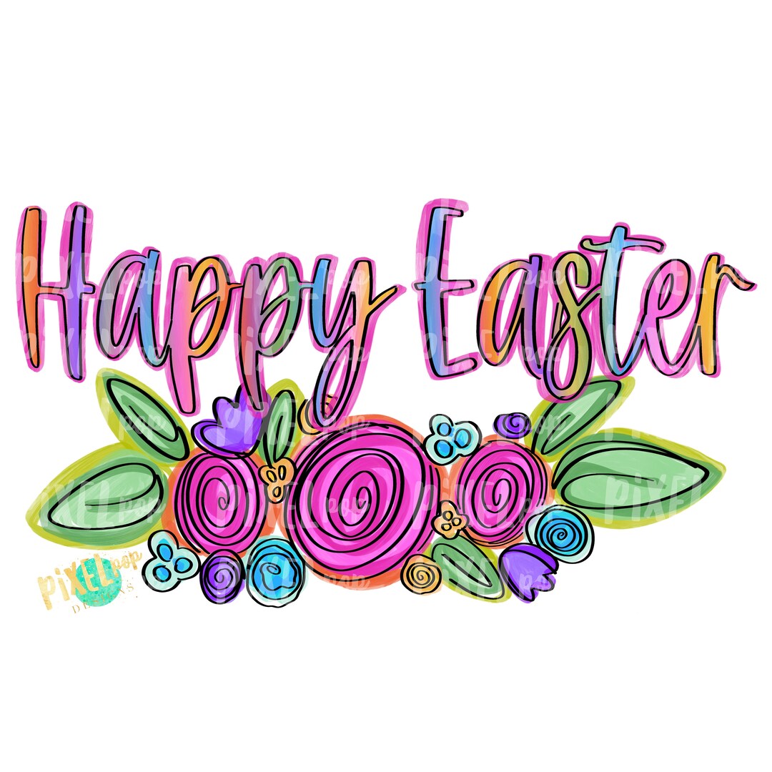 Happy Easter With Doodled Florals PNG | Easter PNG | Doodle Flowers ...