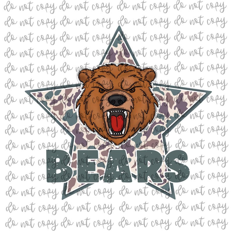 Camouflage Star Mascot Bears PNG | School Spirit Art | Mascot Art for ...