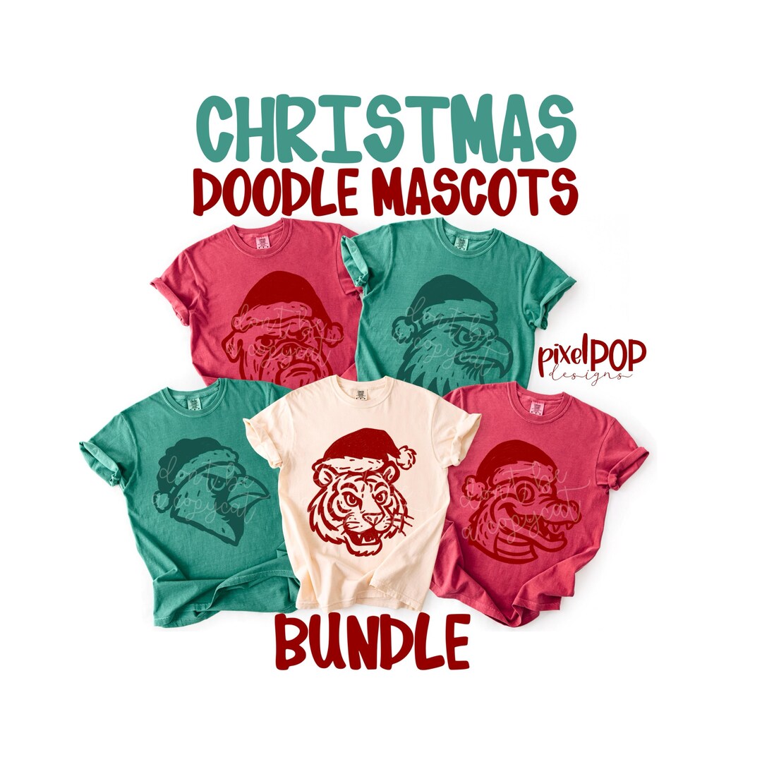 Christmas Doodle Mascot Bundle 122 PNG Images Mascots Hand Drawn Style ...