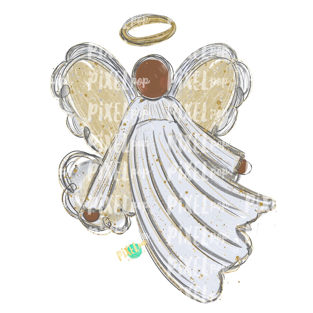 Dark Skin Angel Watercolor Digital Art Sublimation PNG | Ornament ...