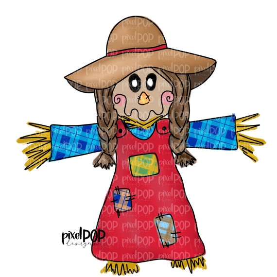 Plaid Scarecrow Girl PNG Fall Art Scarecrow Art | Etsy