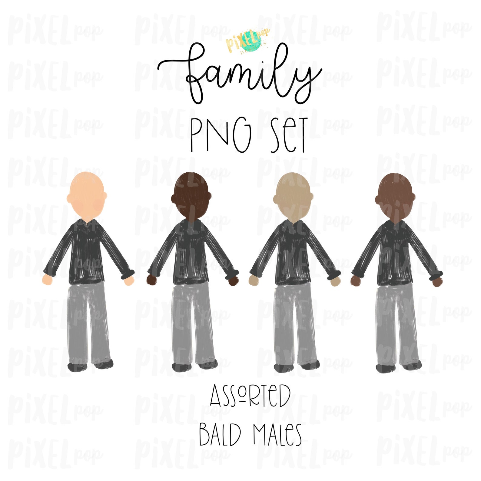 Assorted Bald Males Stick People Figure Family Members Set PNG ...