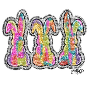 Colorful Faux Glitter Sparkle Bunnies Easter PNG | Bunny | Tie Dye ...
