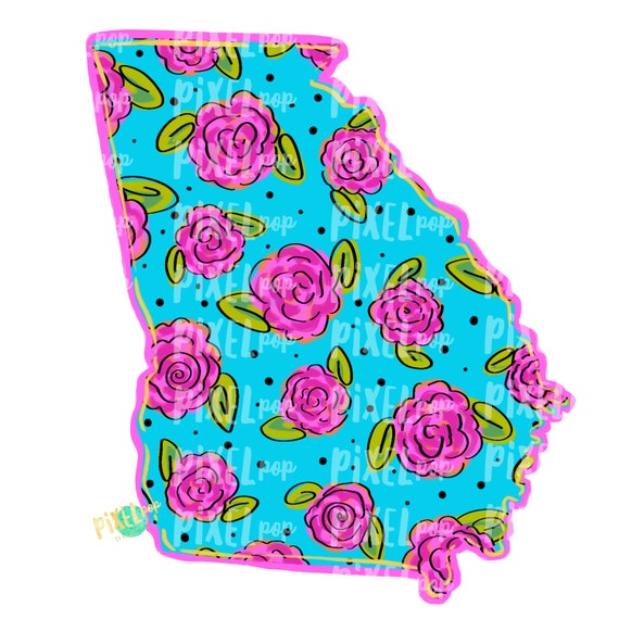 State of Georgia Shape Blue Floral PNG Georgia State Home | Etsy