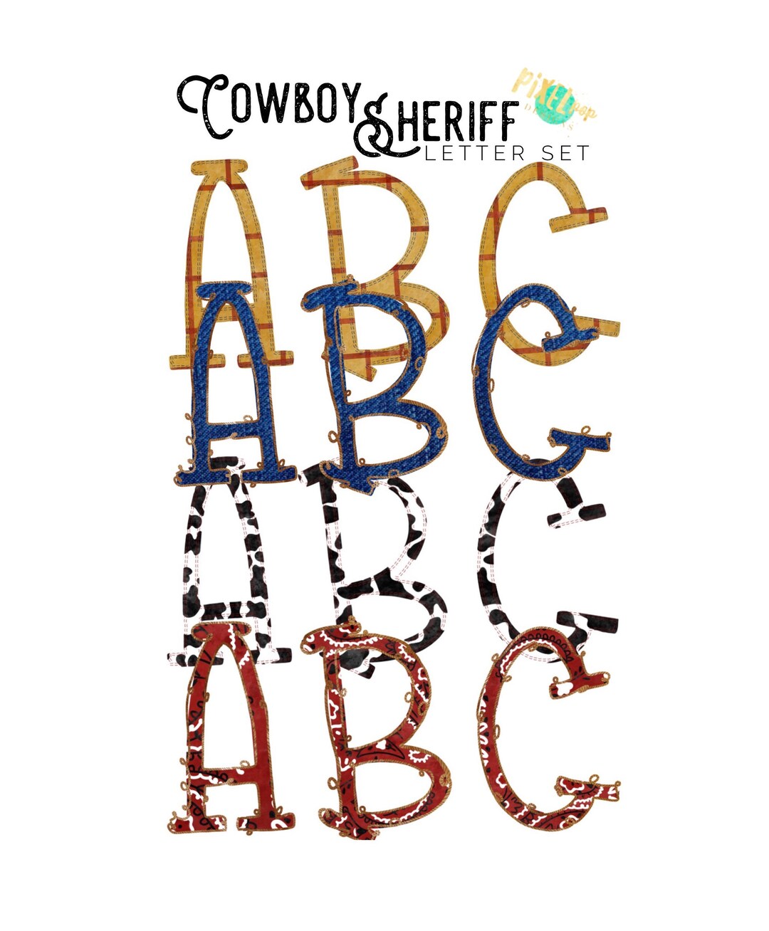 Cowboy Sheriff FOUR Alphabet Letter Sets | Alphapack Font | Clipart ...