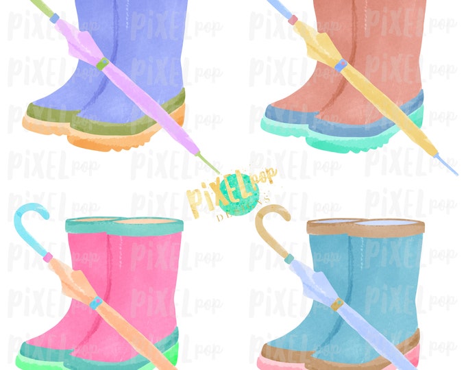18 Watercolor Rainboots Clipart, Painted Rainboots Clip Art With ...