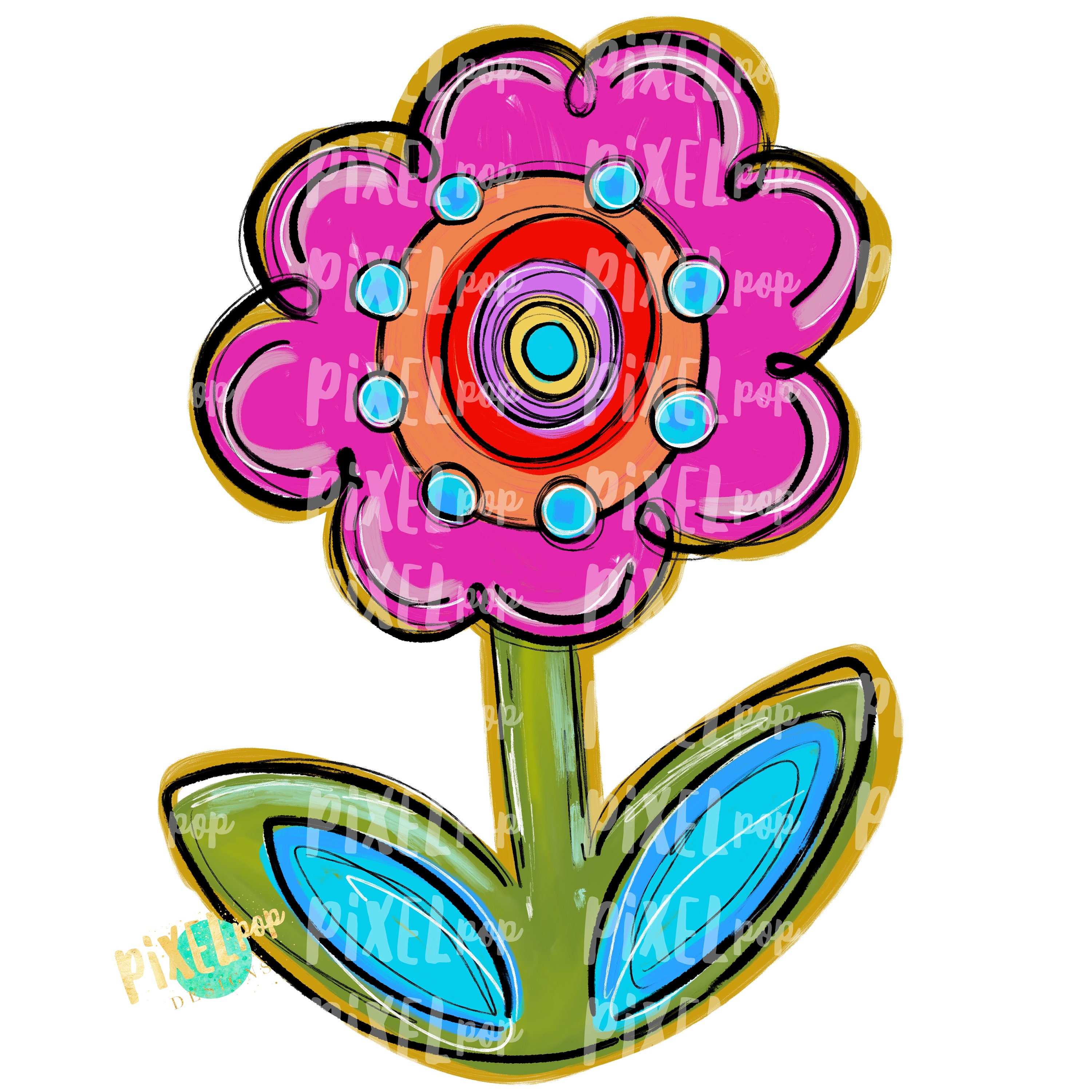Bright and Funky Flowers PNG Flower Painted Flower | Etsy