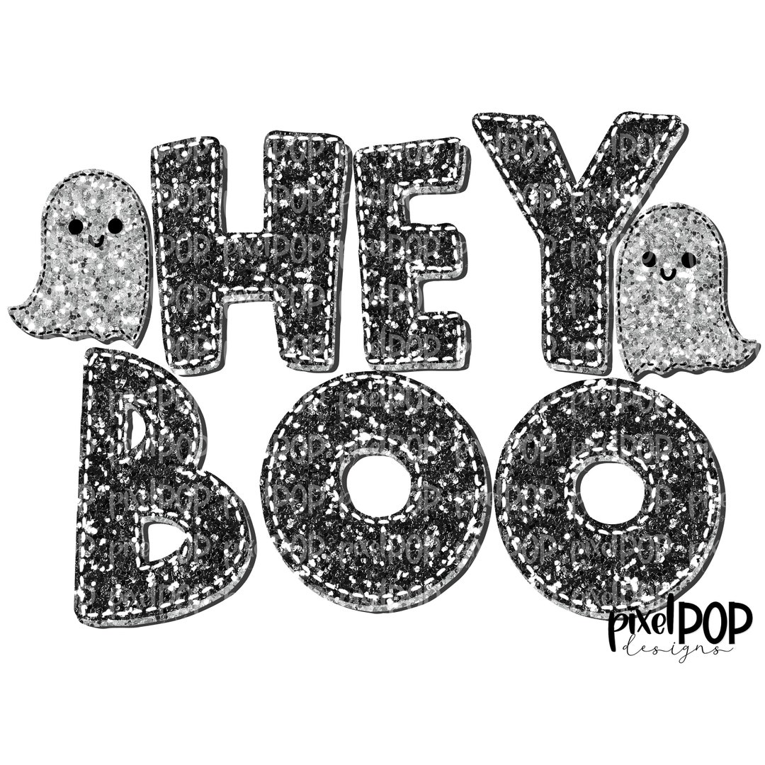 Hey Boo Ghost Glitter Sequin Halloween Sublimation PNG | Hand Drawn ...