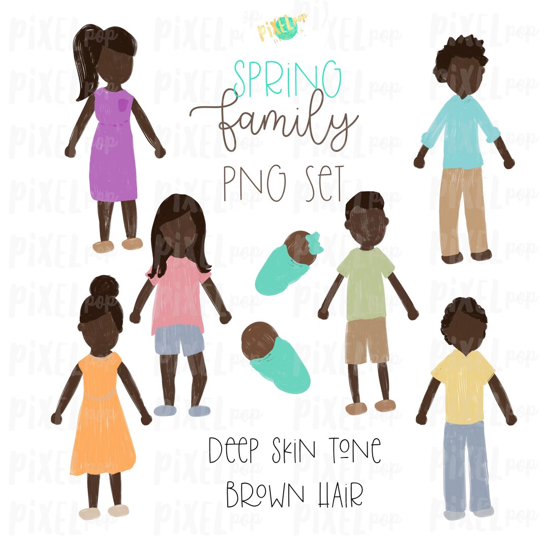 Deep Skin Brown Hair Stick People Figure Family Members PNG Sublimation ...