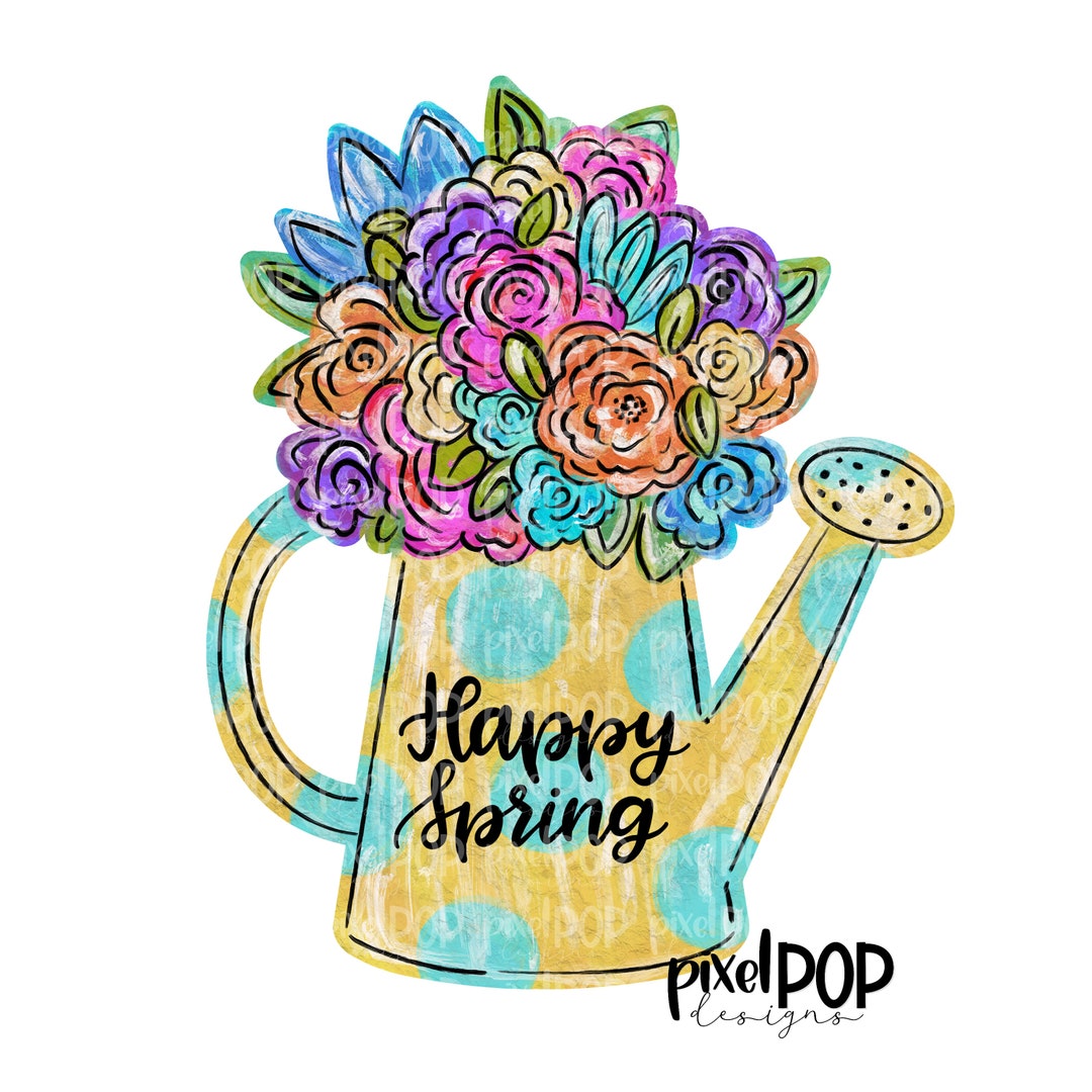 Happy Spring Watering Can PNG | Gardening Art | Flowers | Spring PNG ...