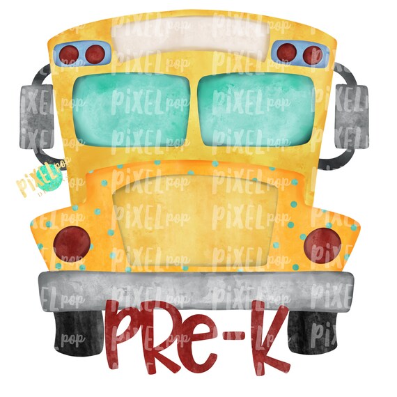 Pre-k Red School Bus Watercolor Sublimation Transfer Design | Etsy