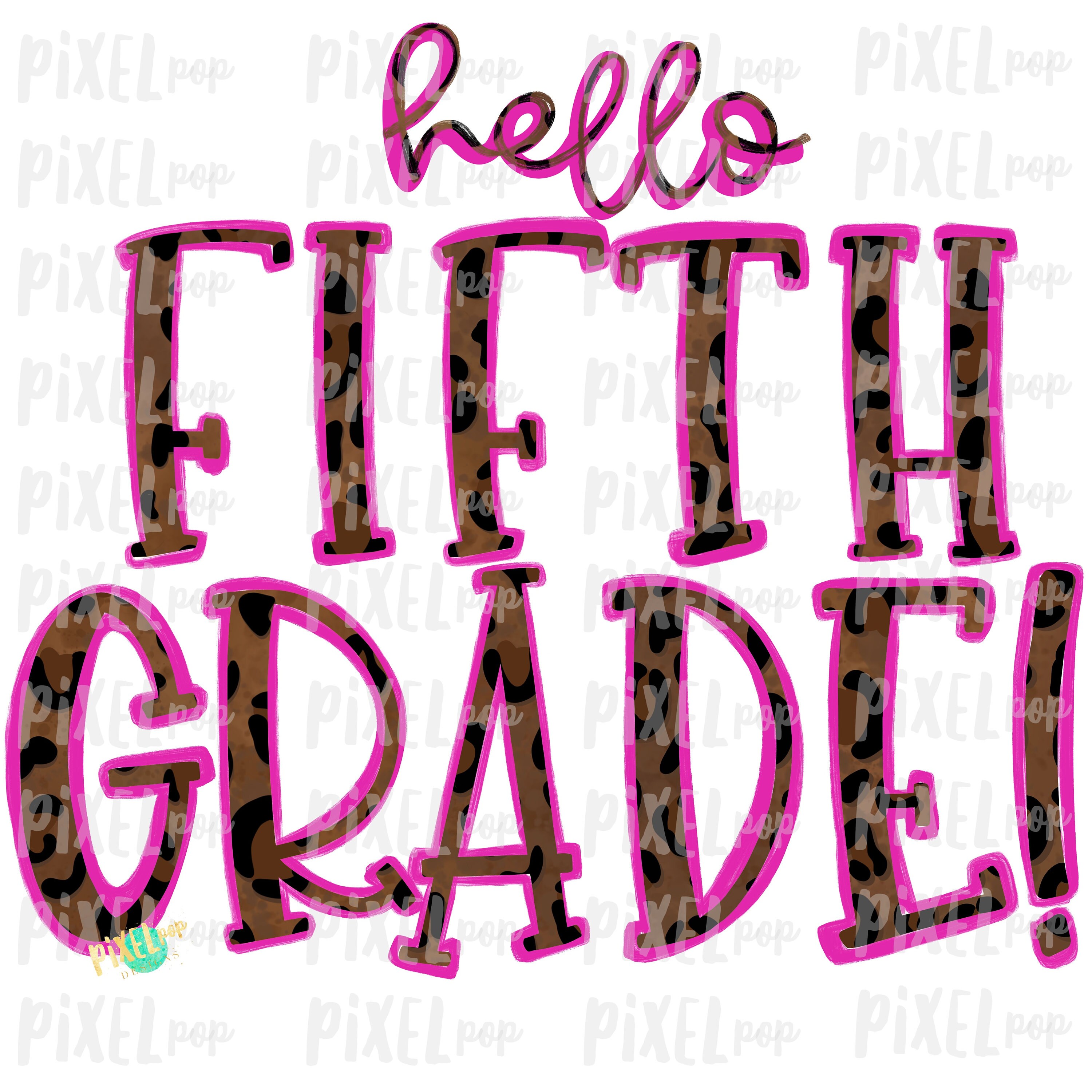 Hello Fifth Grade Leopard Pink PNG School Design | Etsy