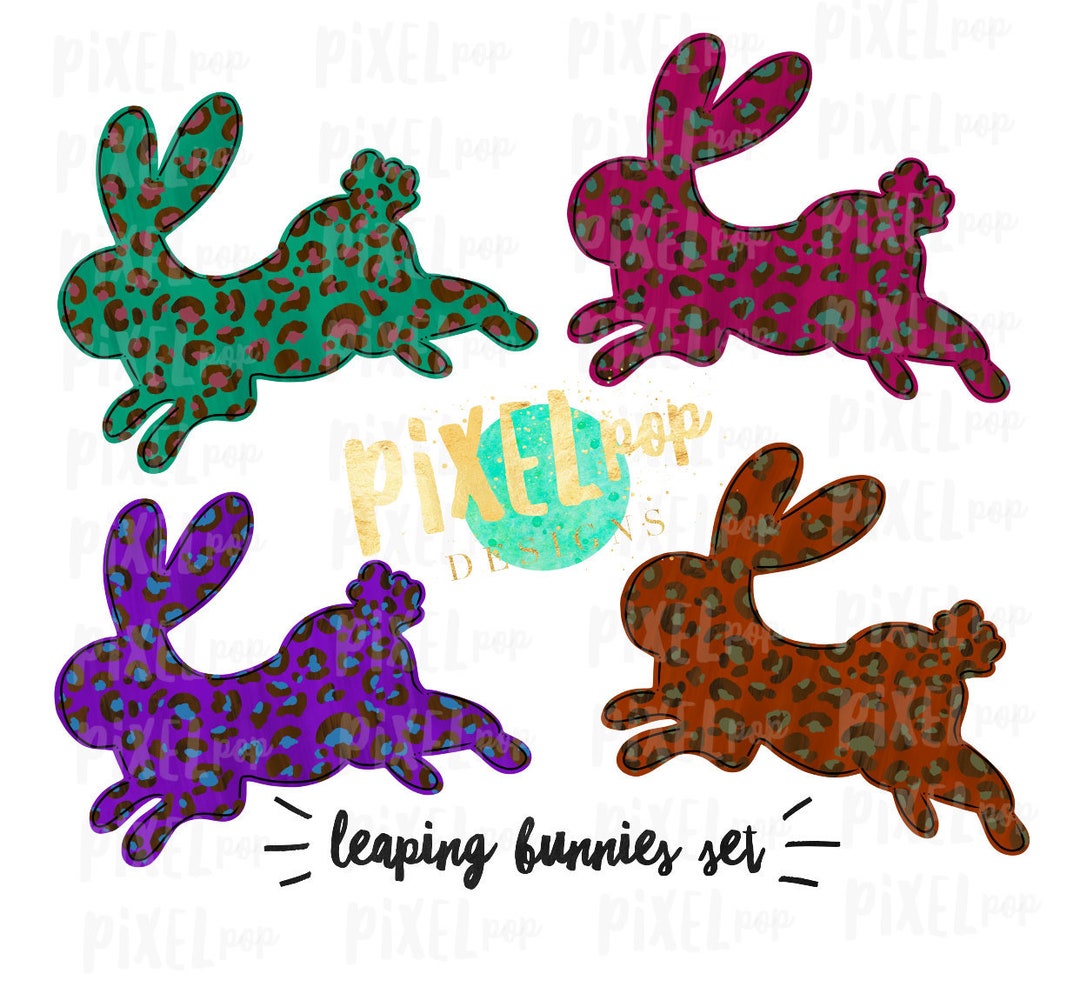 Leopard Bunny Rabbit Leaping Design PNG Set | Sublimation Design | Heat ...