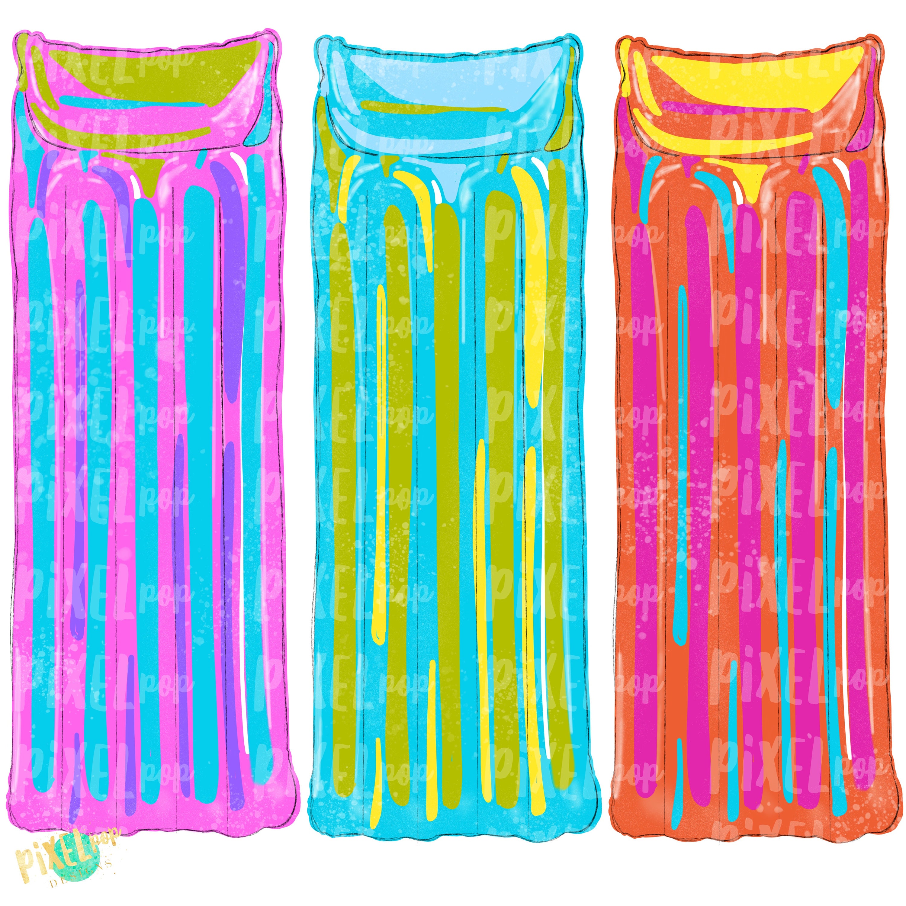 Pool Floats Trio Design PNG Sublimation Art Design Hand | Etsy