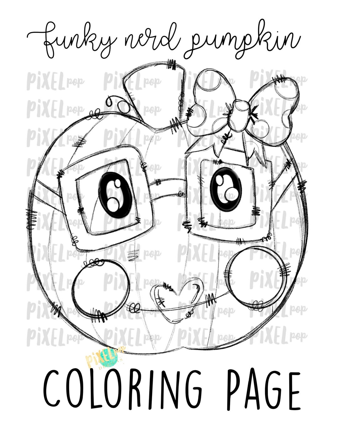 Funky Nerd Pumpkin With Glasses Coloring Page | Hand Drawn Digital ...