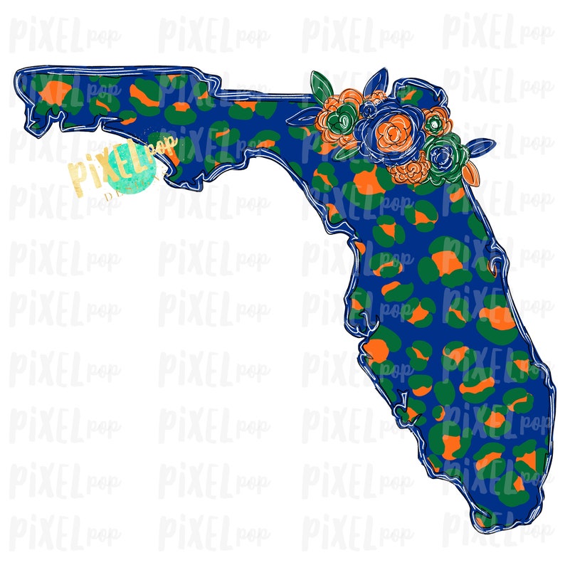 State of Florida Shape Orange Blue Green Leopard Digital Art - Etsy