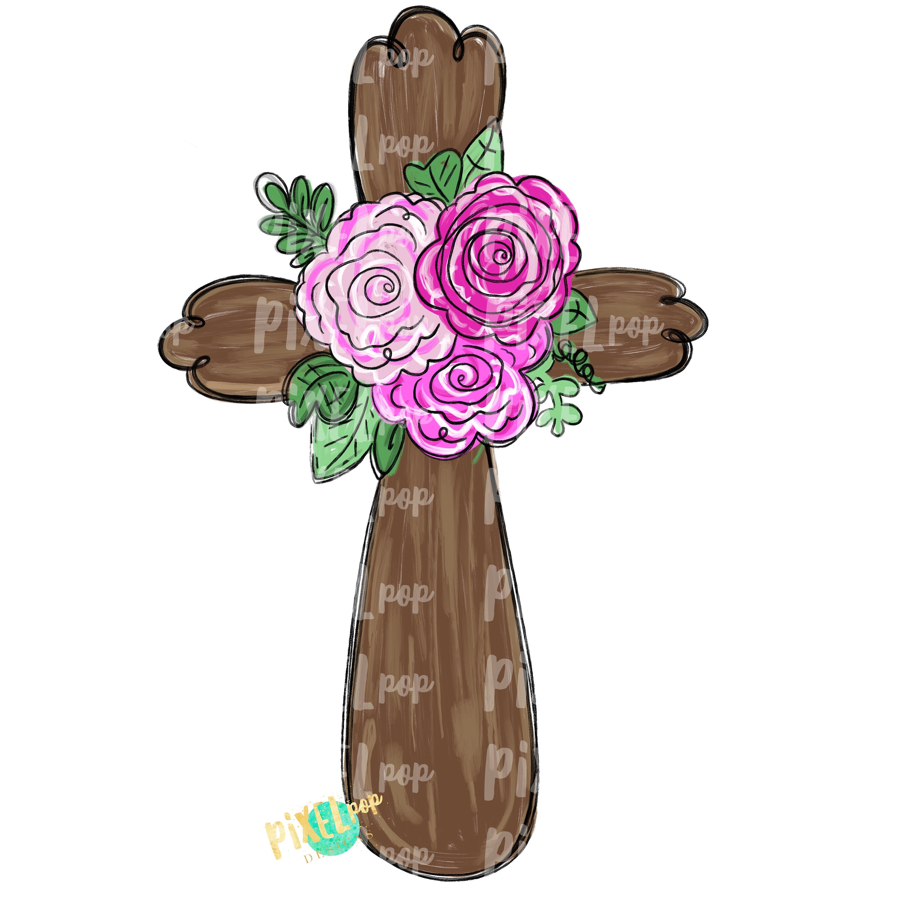 Cruz con flores rosas PNG / Cruz / Cross Clip Art / Arte religioso ...