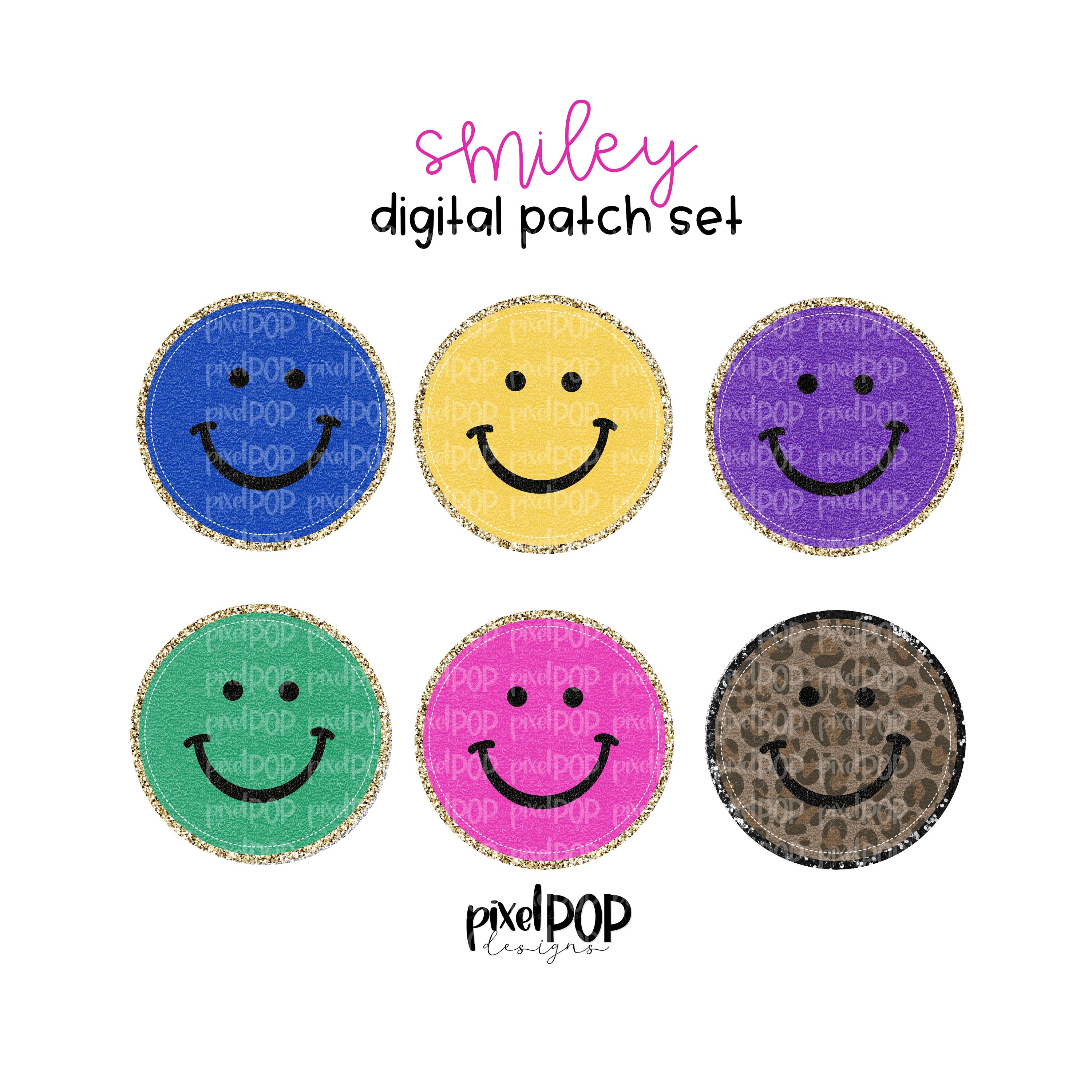 Vintage Patch Bold Smiley Faces PNG Set With Glitter Backing - Etsy
