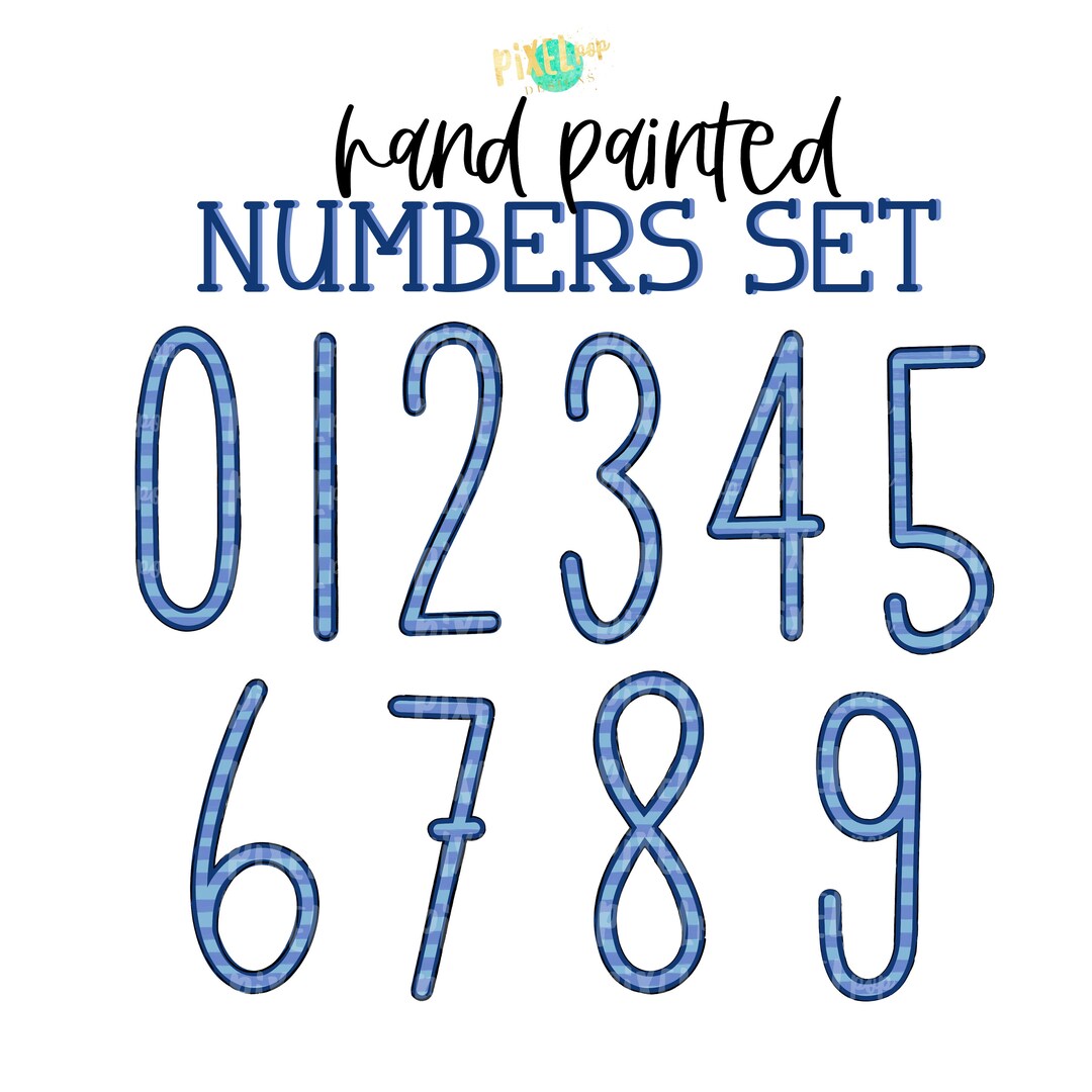 Blue Stripe Hand Painted Numbers PNG Set of 10 | Number Set ...