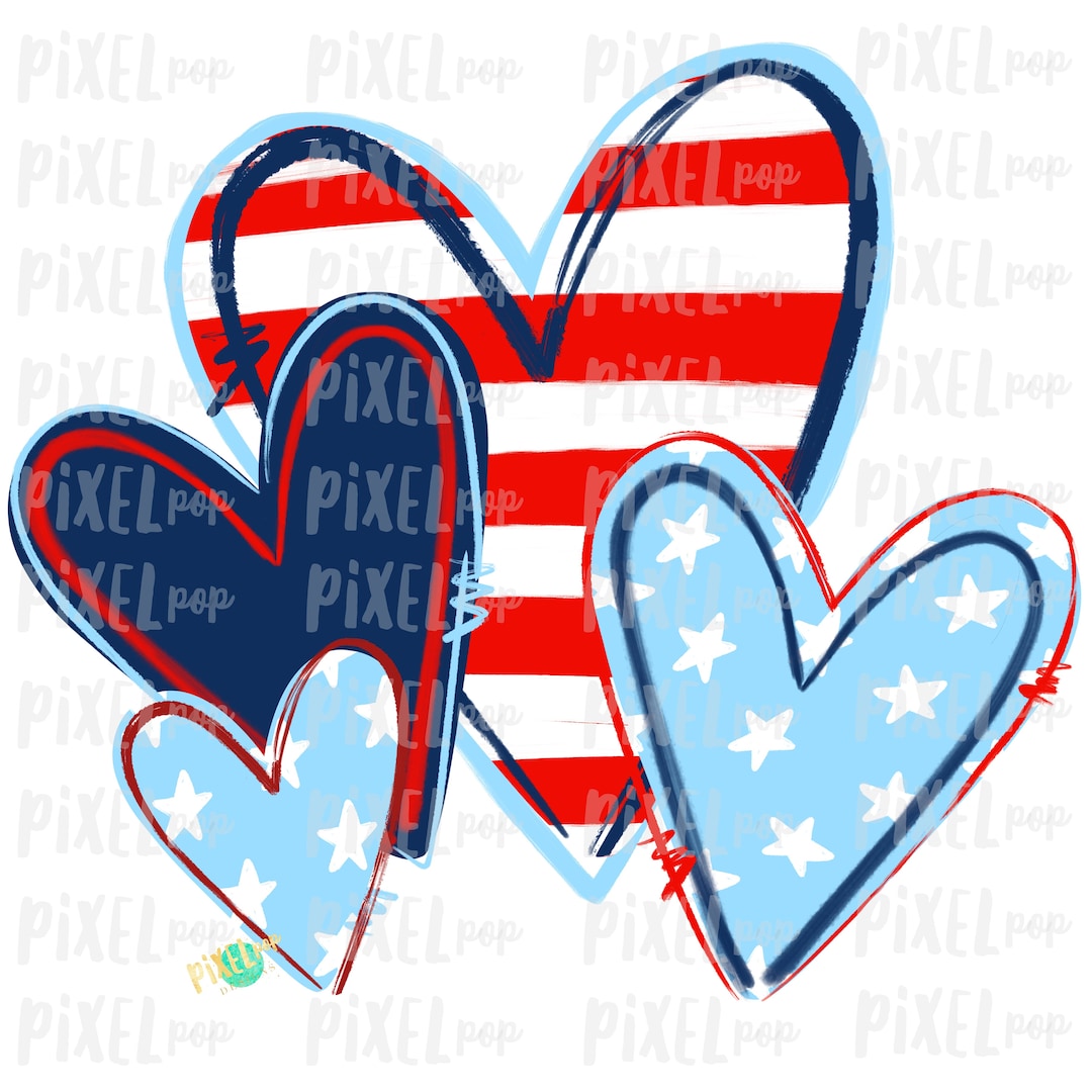 Independence Day July 4th Hearts PNG | Red White Blue Hearts | Hearts ...