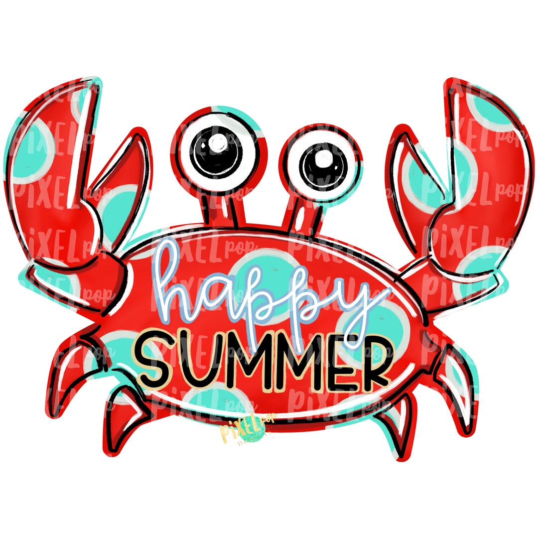 Red Crab Happy Summer PNG | Crab | Coastal Clip Art | Ocean | Crab Art ...