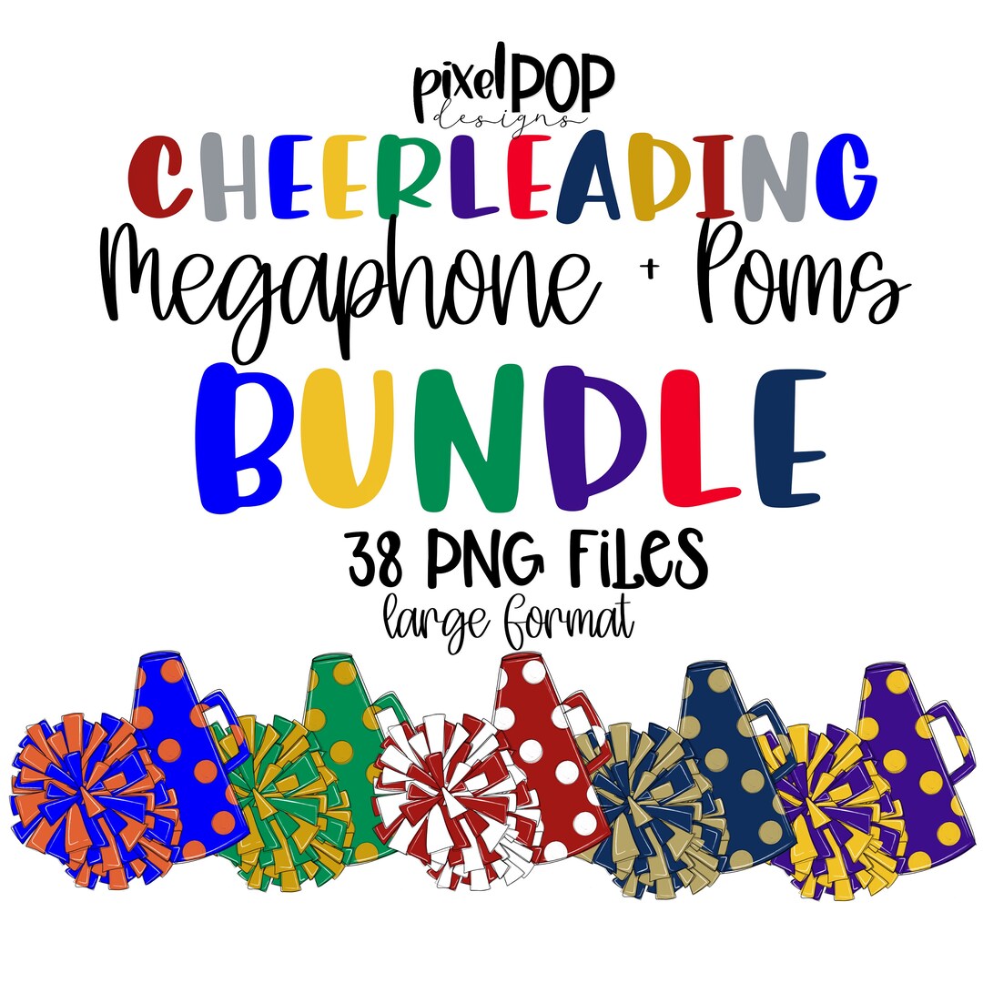 Cheerleader Megaphone & Poms Bundle 38 Pngs | Cheerleading | Cheer Art ...