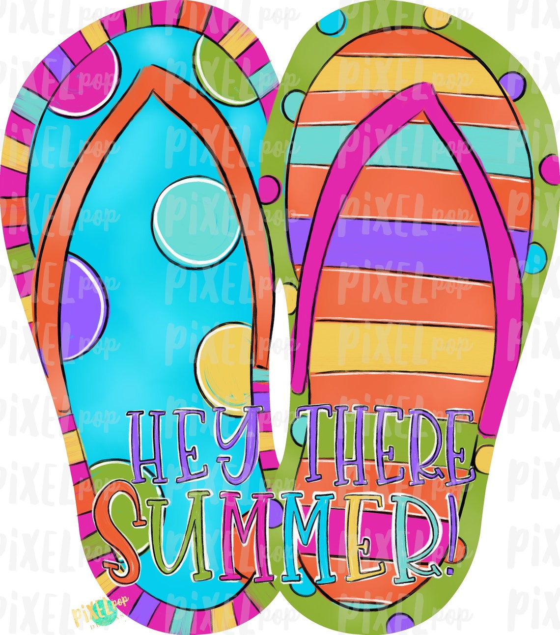 Hey There Summer Flip Flops PNG Hand Painted Sublimation | Etsy