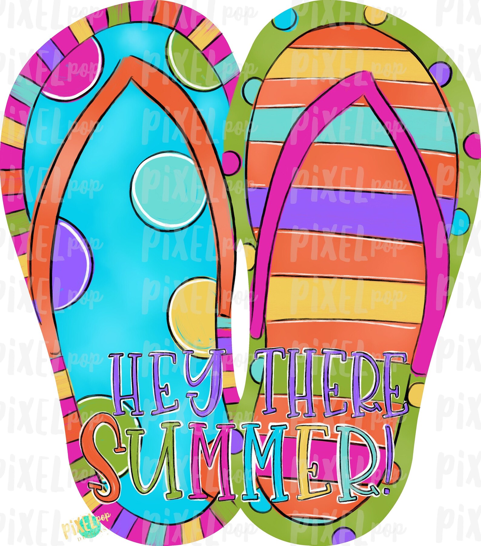 Hey There Summer Flip Flops PNG | Hand Painted Sublimation Design ...